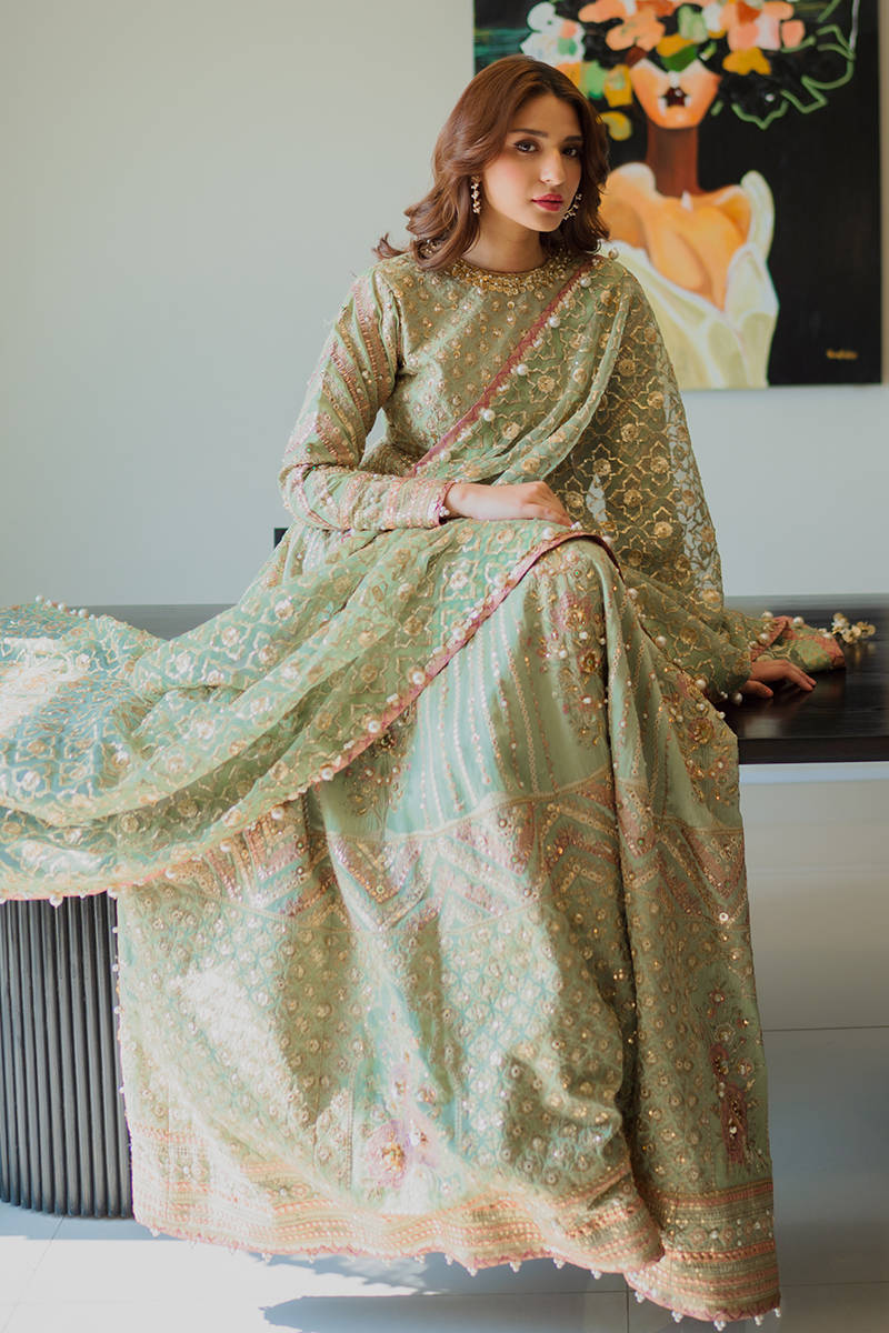 Mohsin Naveed Ranjha X Ramsha Khan Zarlish Mastani Green Silk Pakistani Wedding Suit – YourLibaas