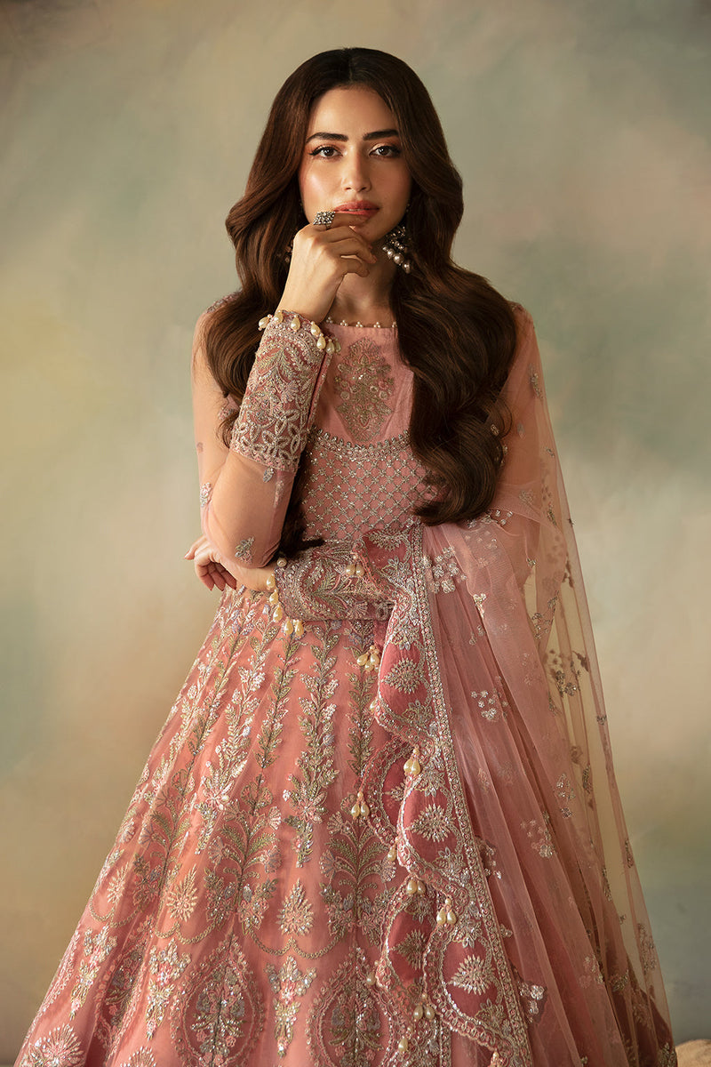Saad Shaikh X Sana Javed Aurelia Peach Net Pakistani Wedding Suit | Embroidered Elegance ...
