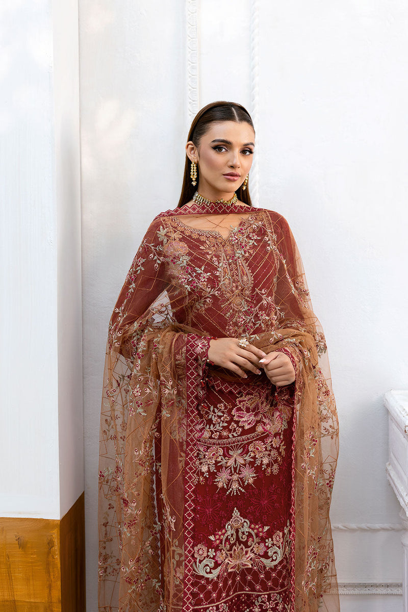 Ramsha Chevron Chiffon Formal Pakistani Suit A-1010 - Maroon – YourLibaas