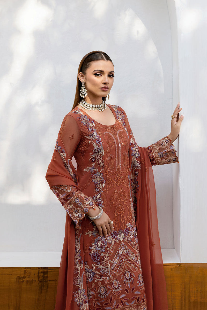 Ramsha Chevron Chiffon Formal Pakistani Suit A-1007 | Elegant Orange Embroidered Dress – YourLibaas