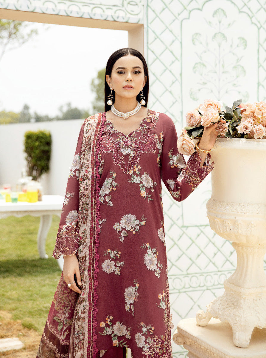 Ramsha Rangrez N-603: Maroon Pakistani Lawn Suit for Spring/Summer – YourLibaas