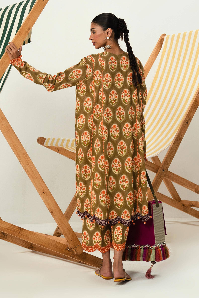 Sana Safinaz Mahay Lawn Vol-2 H242-011B-2AC: Olive Green Pakistani Lawn Suit | Summer Collection ...