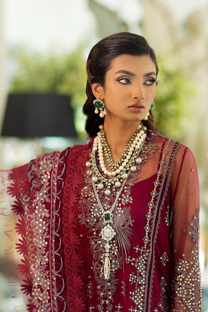 Sana Safinaz L221-003A-CX: Maroon Net Pakistani Party Wear Suit – YourLibaas