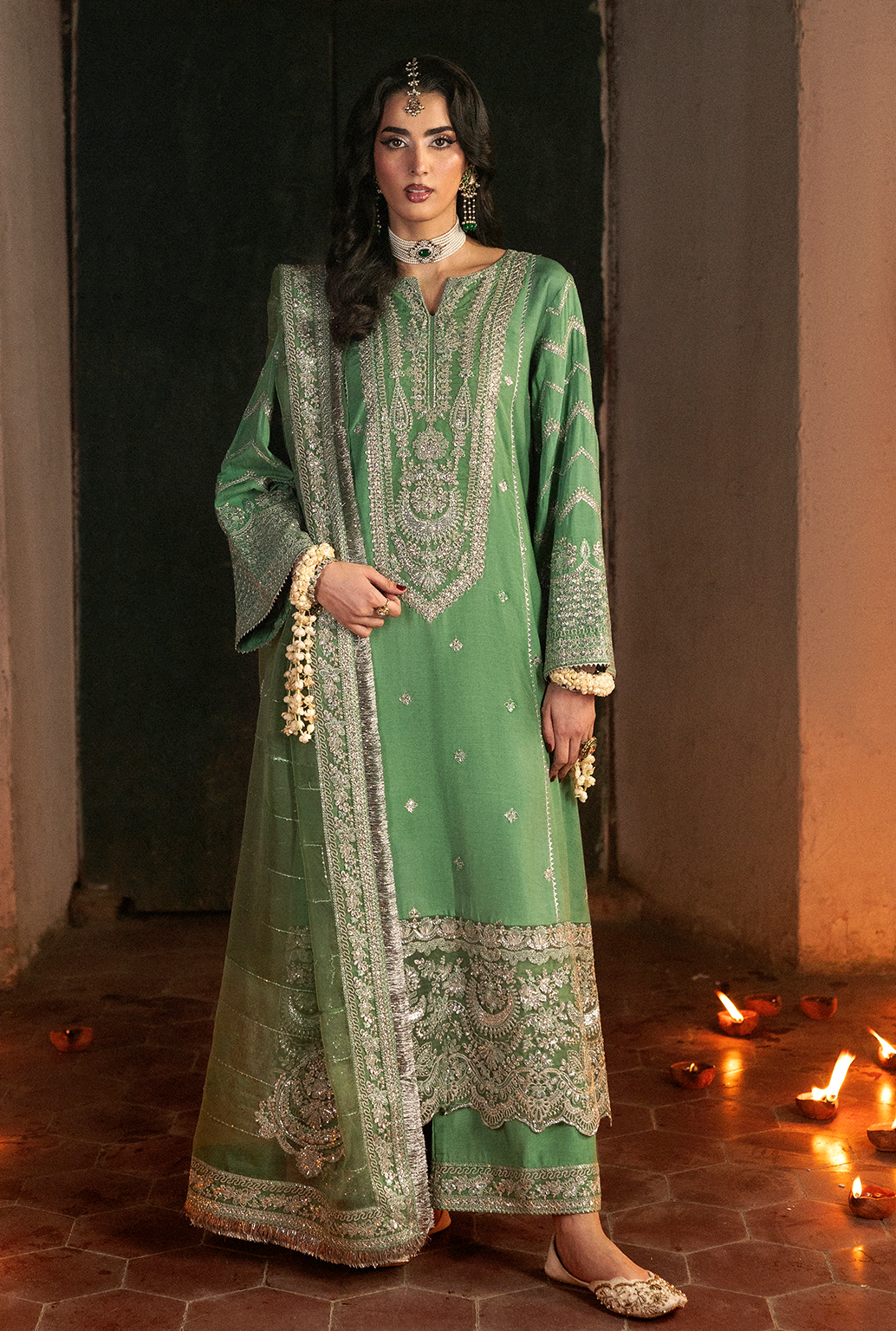 Saad Shaikh Aira Green Silk Pakistani Suit | Embroidered Formal Dress ...