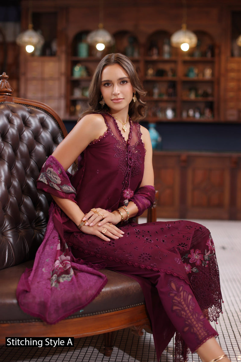 Saadia Asad Plum Schiffli Laserkari Pakistani Lawn Suit | D12-Plum ...
