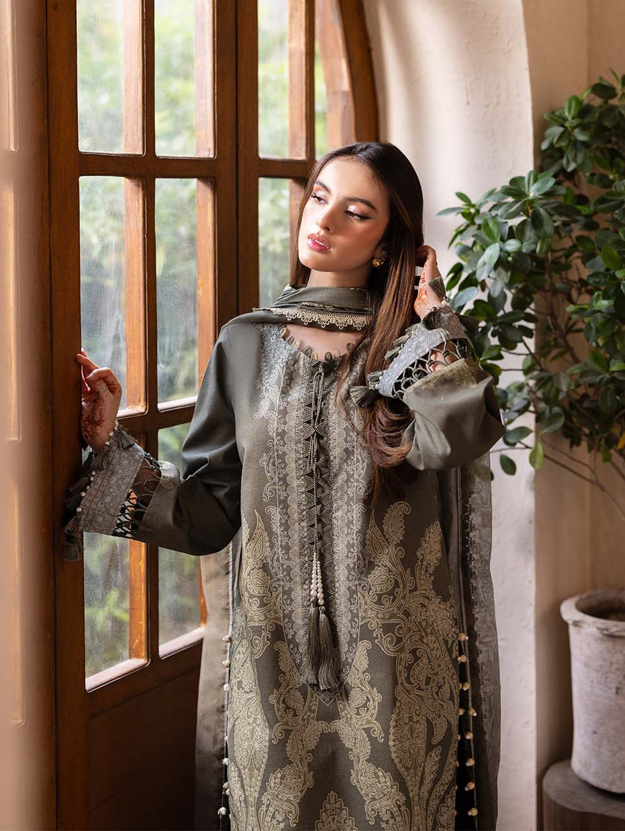 Jade Urbane Digital Lawn Suit 20805A - Olive Green Pakistani Lawn Suit ...