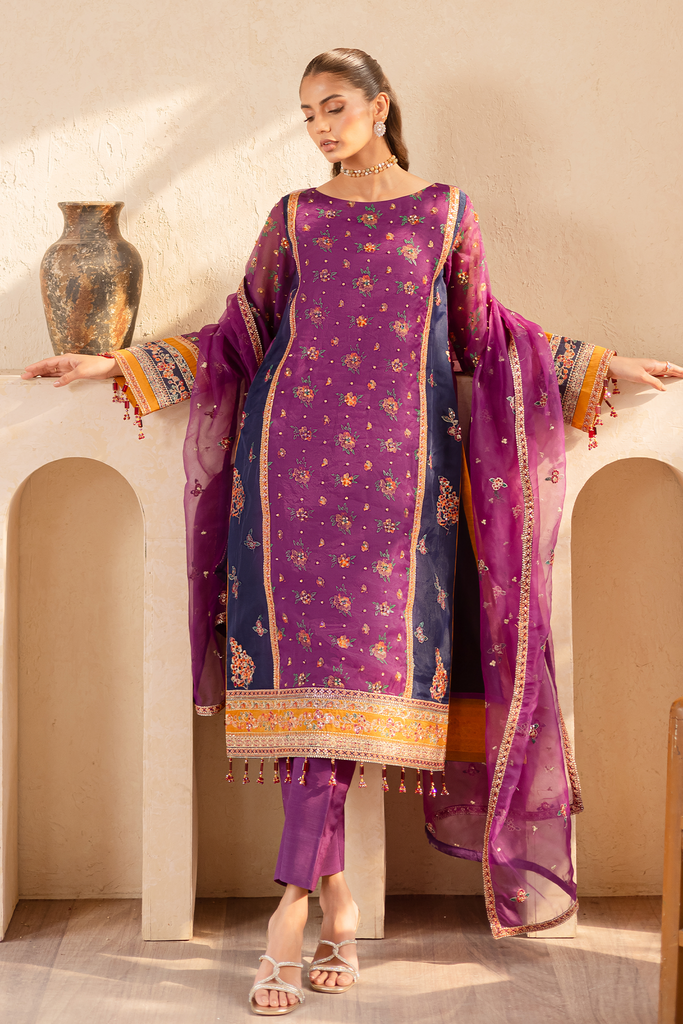 Emaan Adeel Noore Nayera: Purple Pakistani Organza Suit for Formal ...