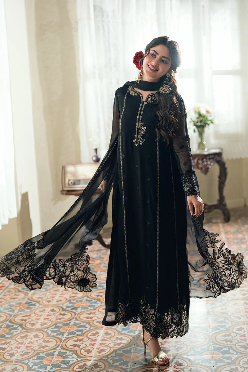 Sajal Ali in Azure Black Chiffon Pakistani Suit | Nightingale Formal ...