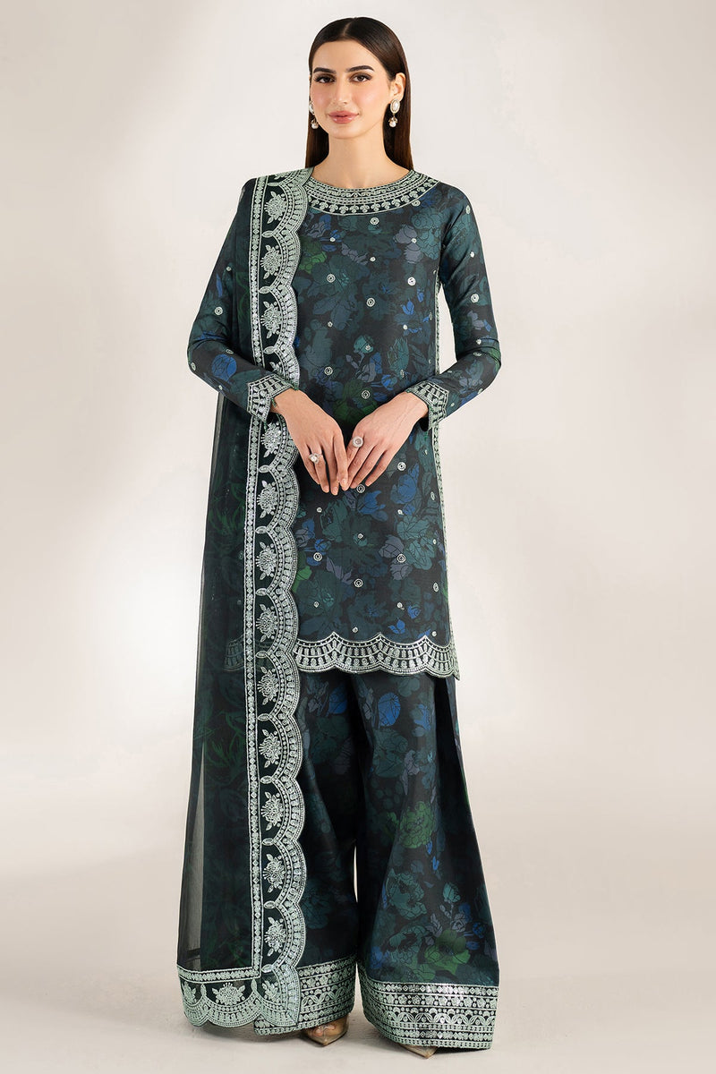 Teal Embroidered Raw Silk Pakistani Suit | Farasha Alora Charm Luxury ...