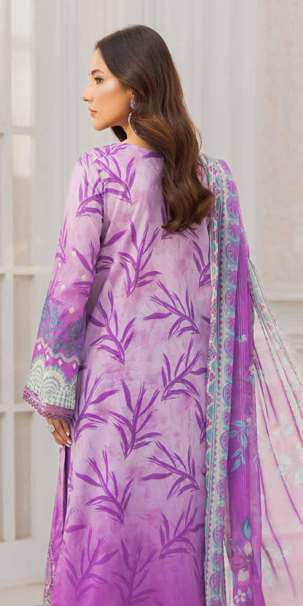 Aafreen Purple Embroidered Pakistani Lawn Suit with Chiffon Dupatta ...