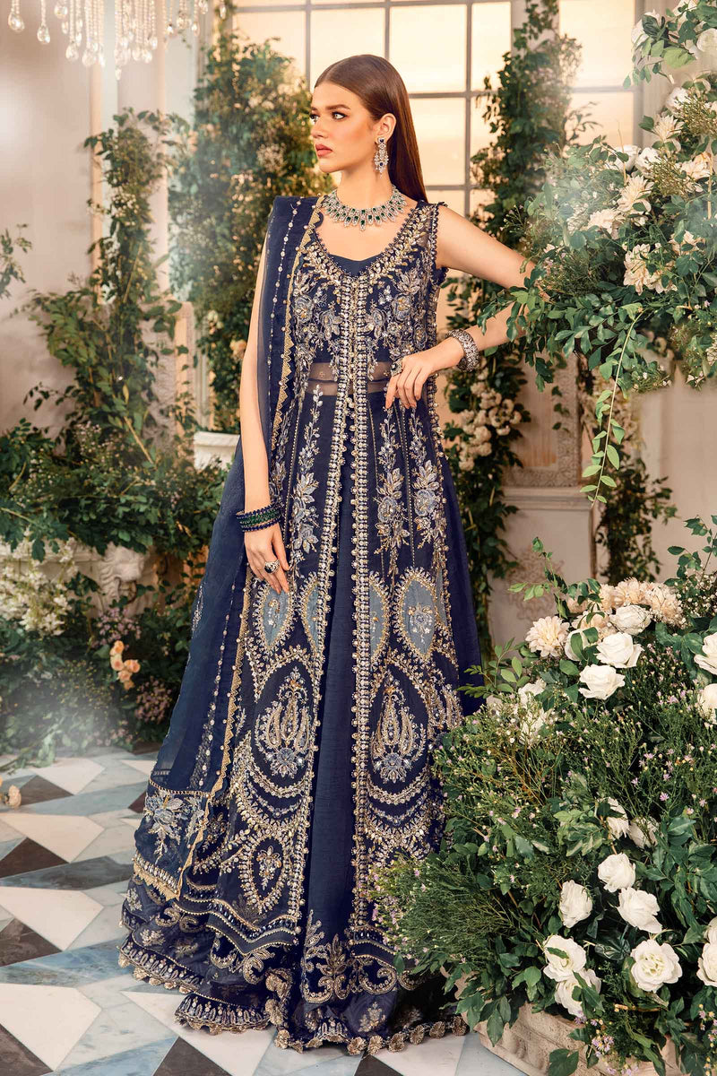 MARIA.B Navy Blue Embroidered Organza Pakistani Wedding Suit | BD-2901 ...