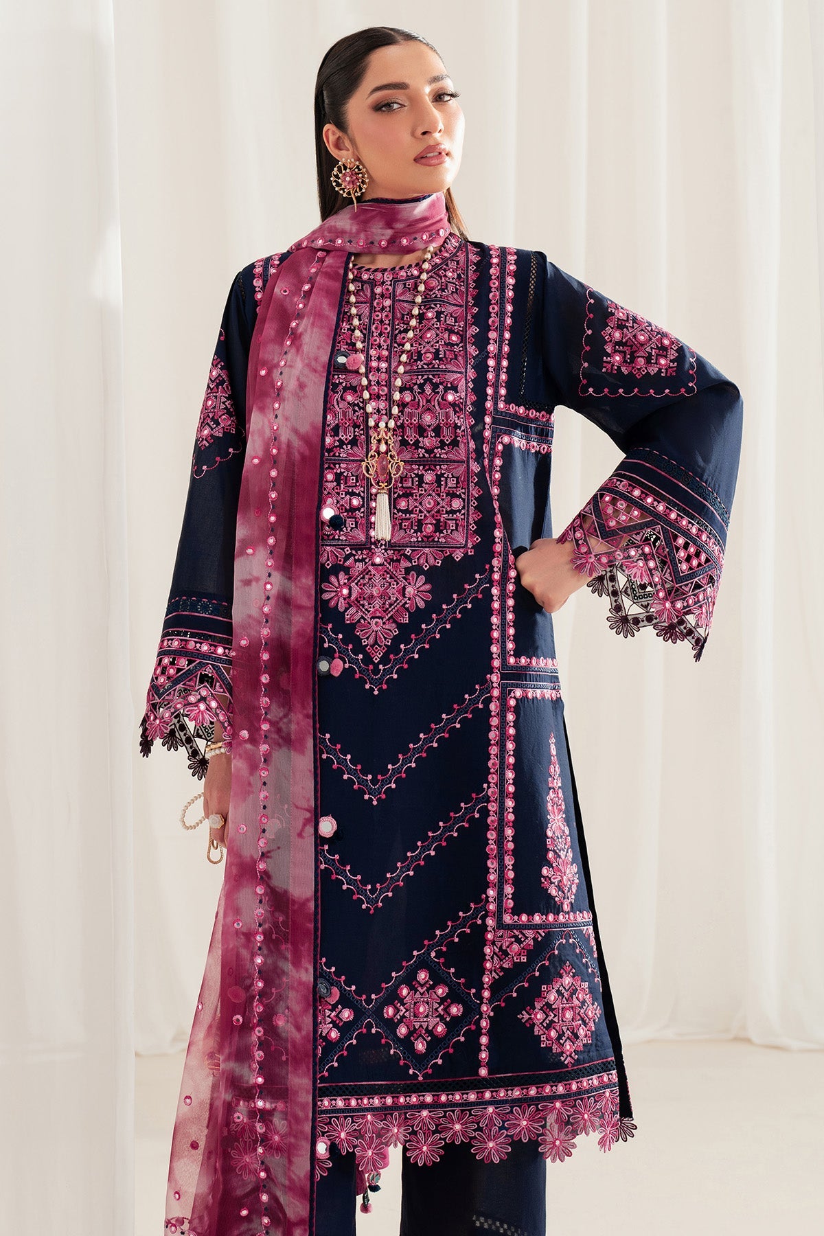 Jazmin Iris Luxury Lawn 2025 D01: Exquisite Navy Blue Pakistani Lawn ...