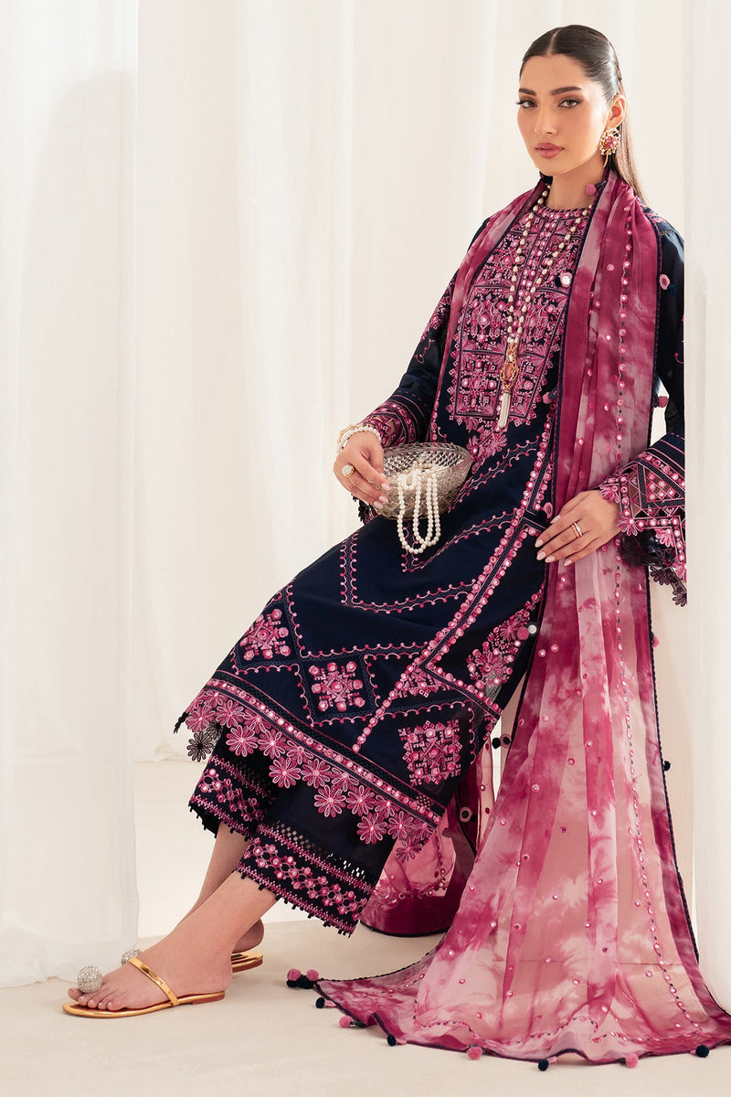 Jazmin Iris Luxury Lawn 2025 D01: Exquisite Navy Blue Pakistani Lawn ...