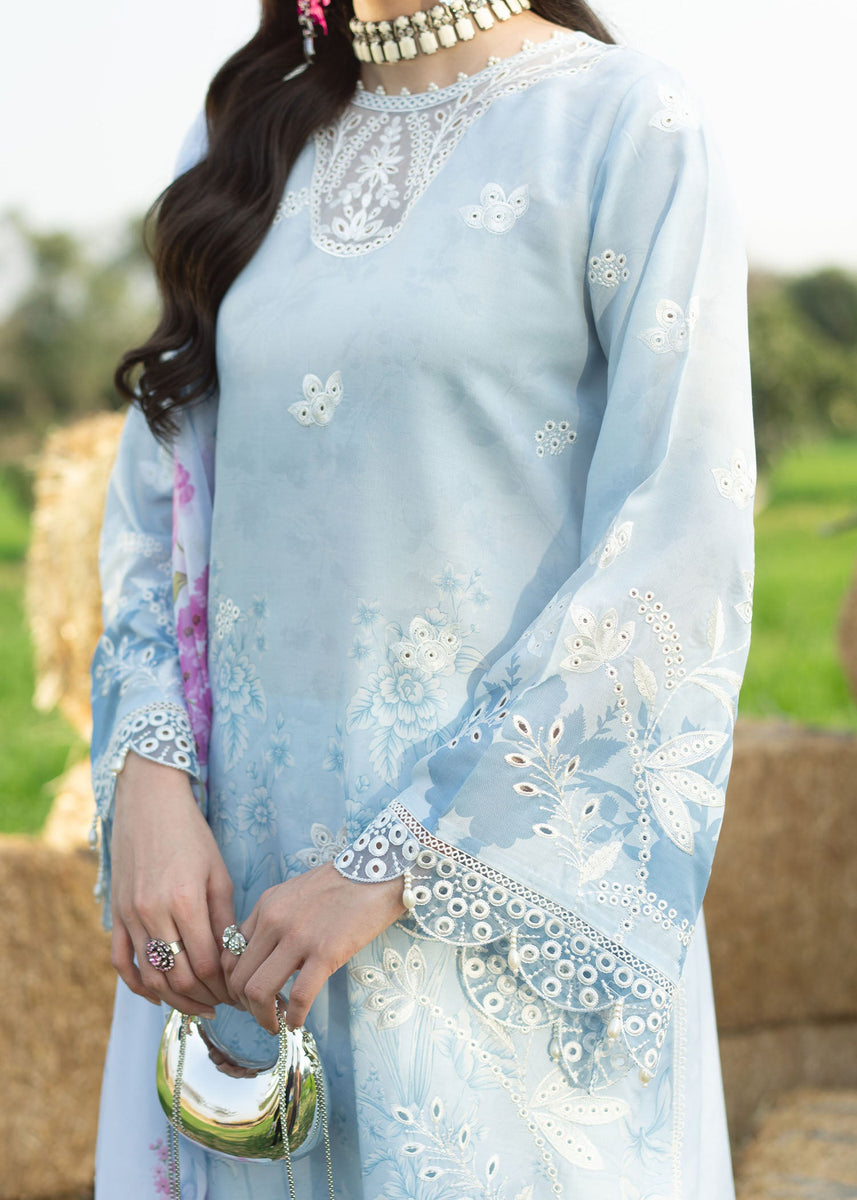 Sardinia Printkari Lawn Suit – Iris | Elegant Blue Pakistani Lawn Suit ...