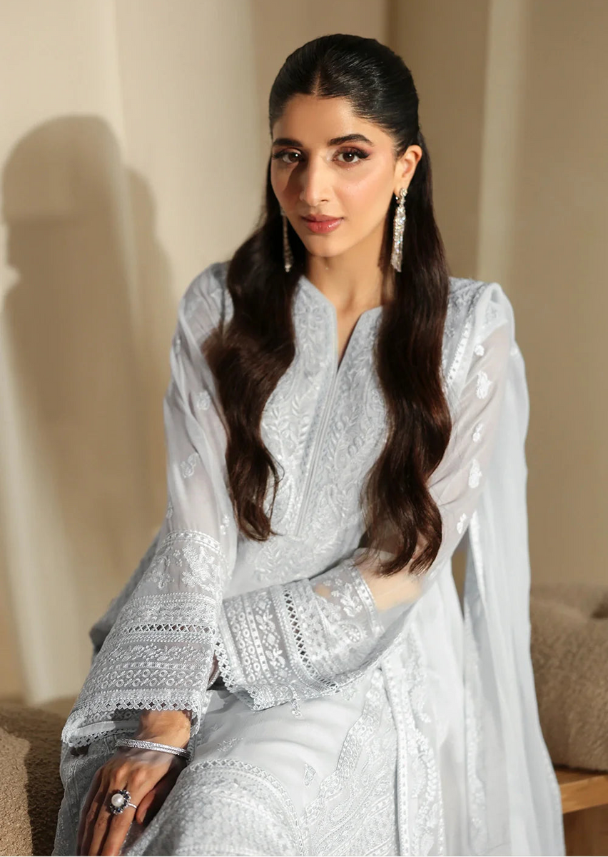 Azure Ice Blue Chiffon Pakistani Suit | Embroidered Festive Formal Wear ...