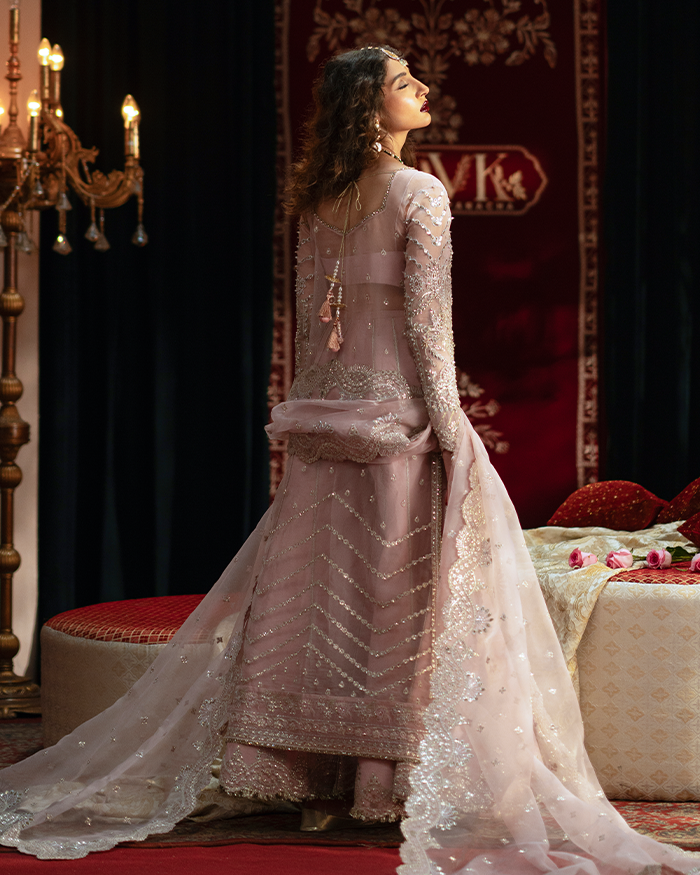 Zevk Nur Jahan Begum Pink Organza Pakistani Suit | Hand Embellished ...