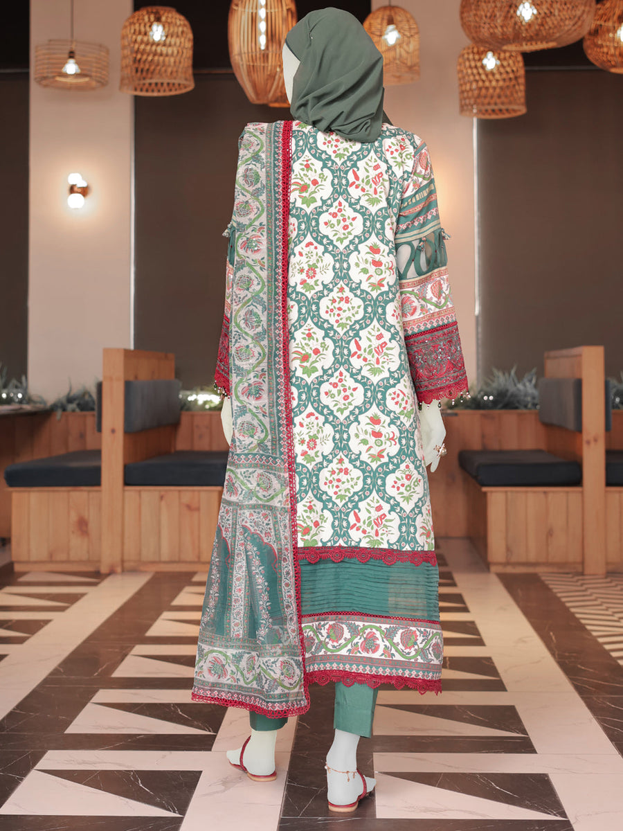 Panjnad Green Embroidered Pakistani Lawn Suit | PJ-ESSU-24-0708 ...