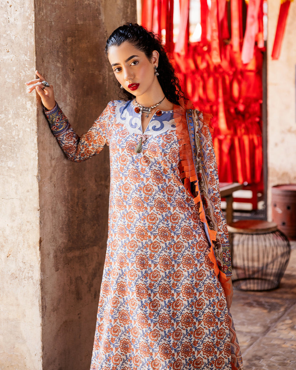 Roheenaz Taneez Block Print Lawn – Neda – YourLibaas