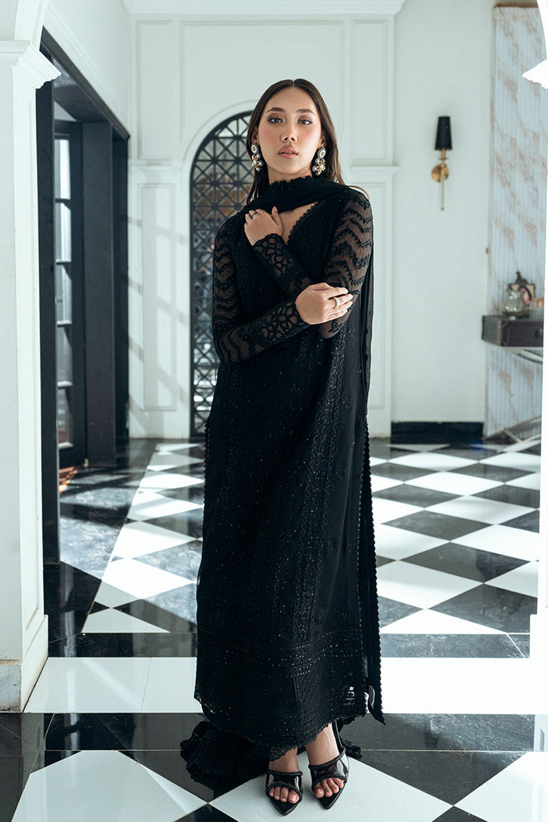 Azure Ensembles Raven Drape: Black Chiffon Pakistani Suit for Eid ...