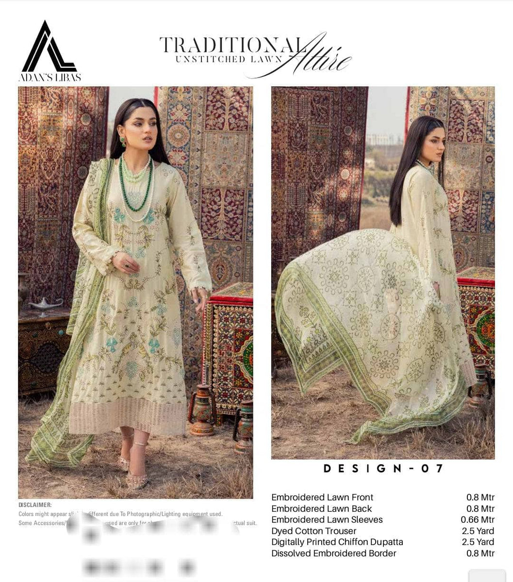 Adan's Libas Design-07: Off White Pakistani Lawn Suit | Perfect for ...