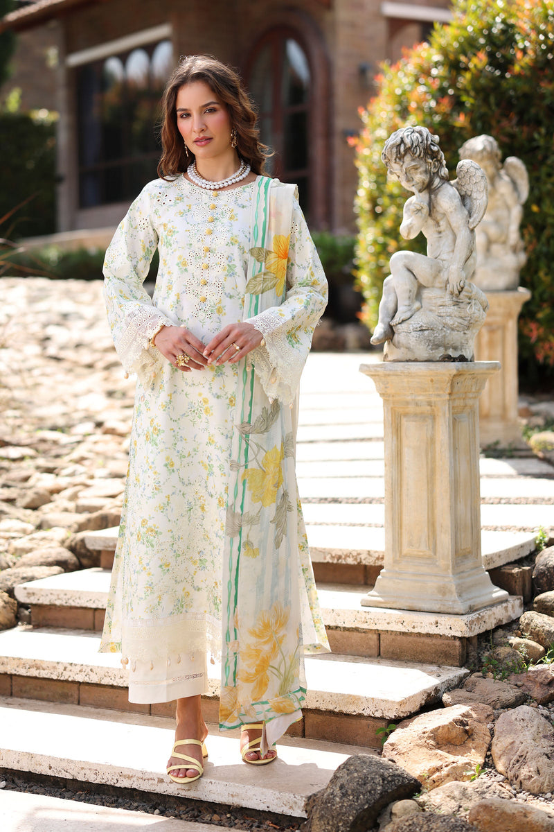 White Pakistani Lawn Suit with Yellow Floral Print | Rang Rasiya ...