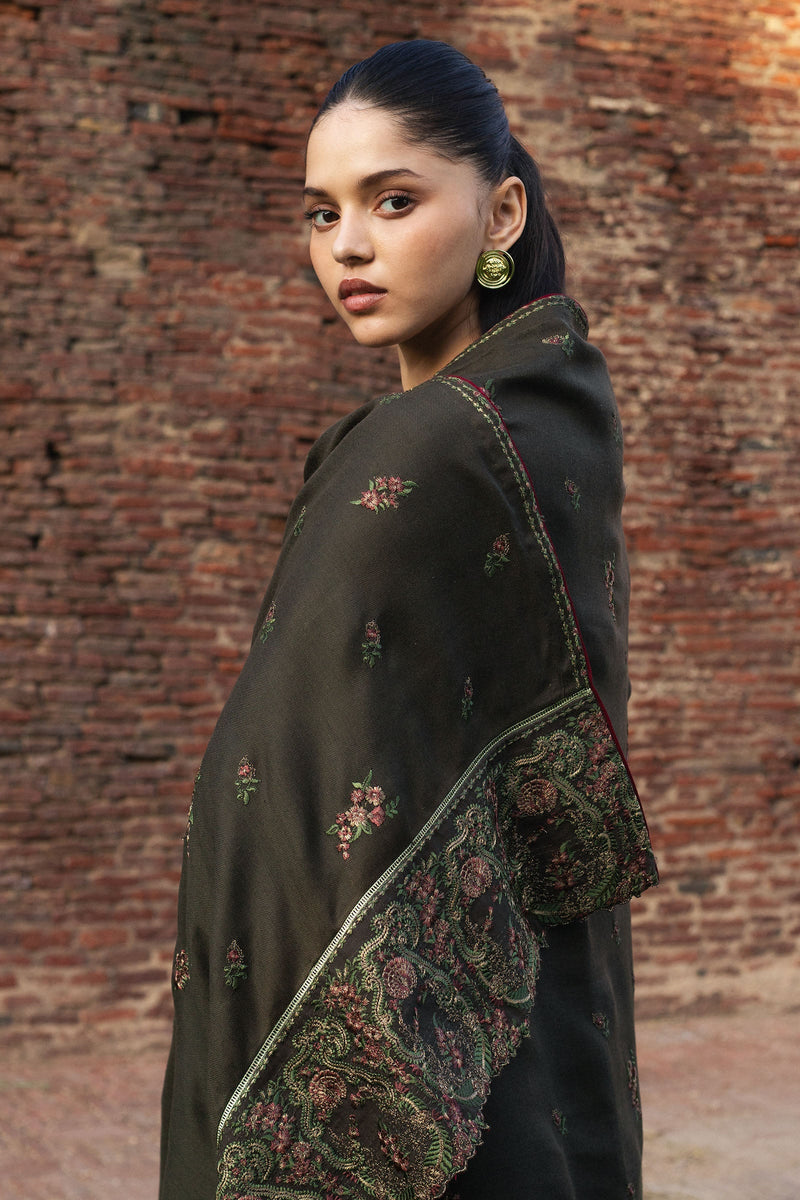 Zara Shahjahan ZOHREH-D5: Olive Green Khaddar Pakistani Suit for Winter ...