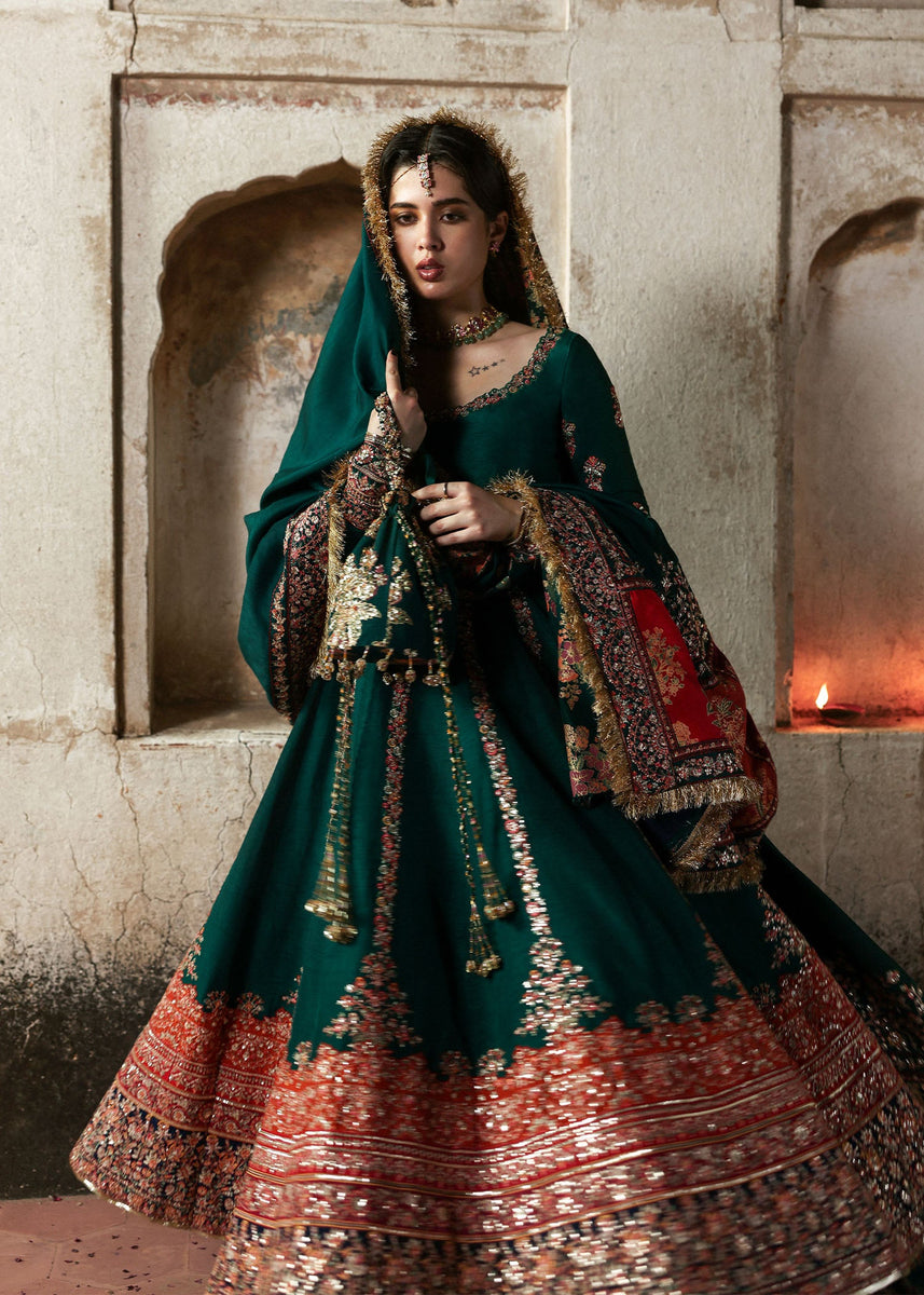 Hussain Rehar Emerald Green Raw Silk Pishwas | Pakistani Formal Suit ...