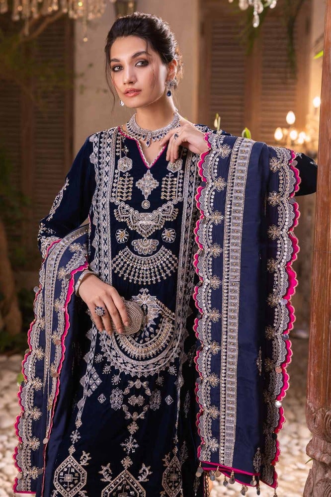 Gul Ahmed Navy Blue Velvet Embroidered Pakistani Suit | Noor-e-Chashm ...