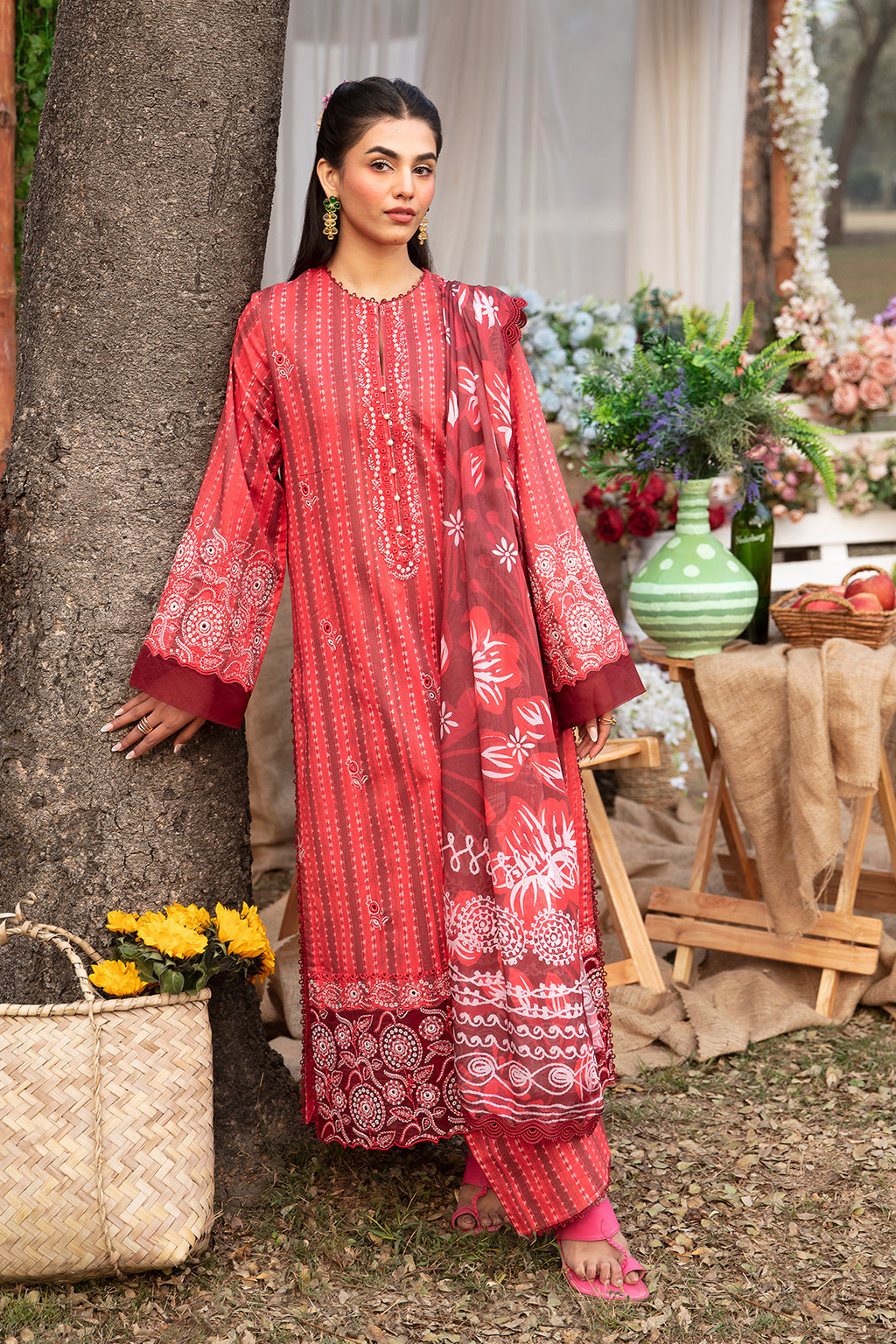 Ayzel Cardinal Red Pakistani Lawn Suit | Summer Dream Collection ...