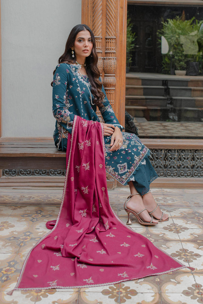 Qalamkar Teal Khaddar Pakistani Suit SC-06 CALISTA - Winter Collection ...