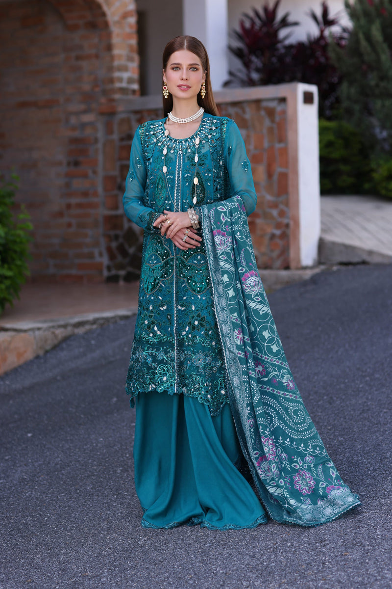 Noor by Saadia Asad D8-Zarish Teal Chiffon Pakistani Suit | 2023 Formal ...