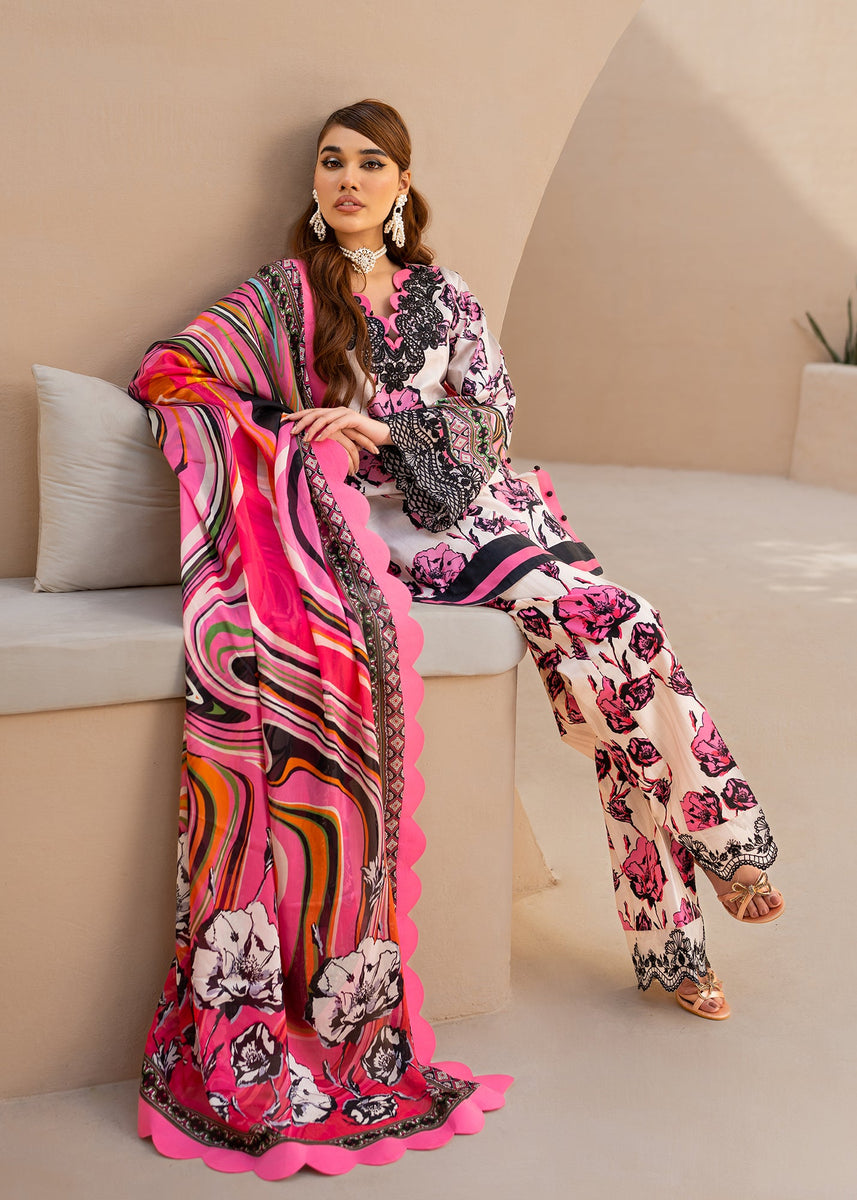 Maria Osama Khan Raya Lawn Collection – Electric Pink (MR-01) – YourLibaas