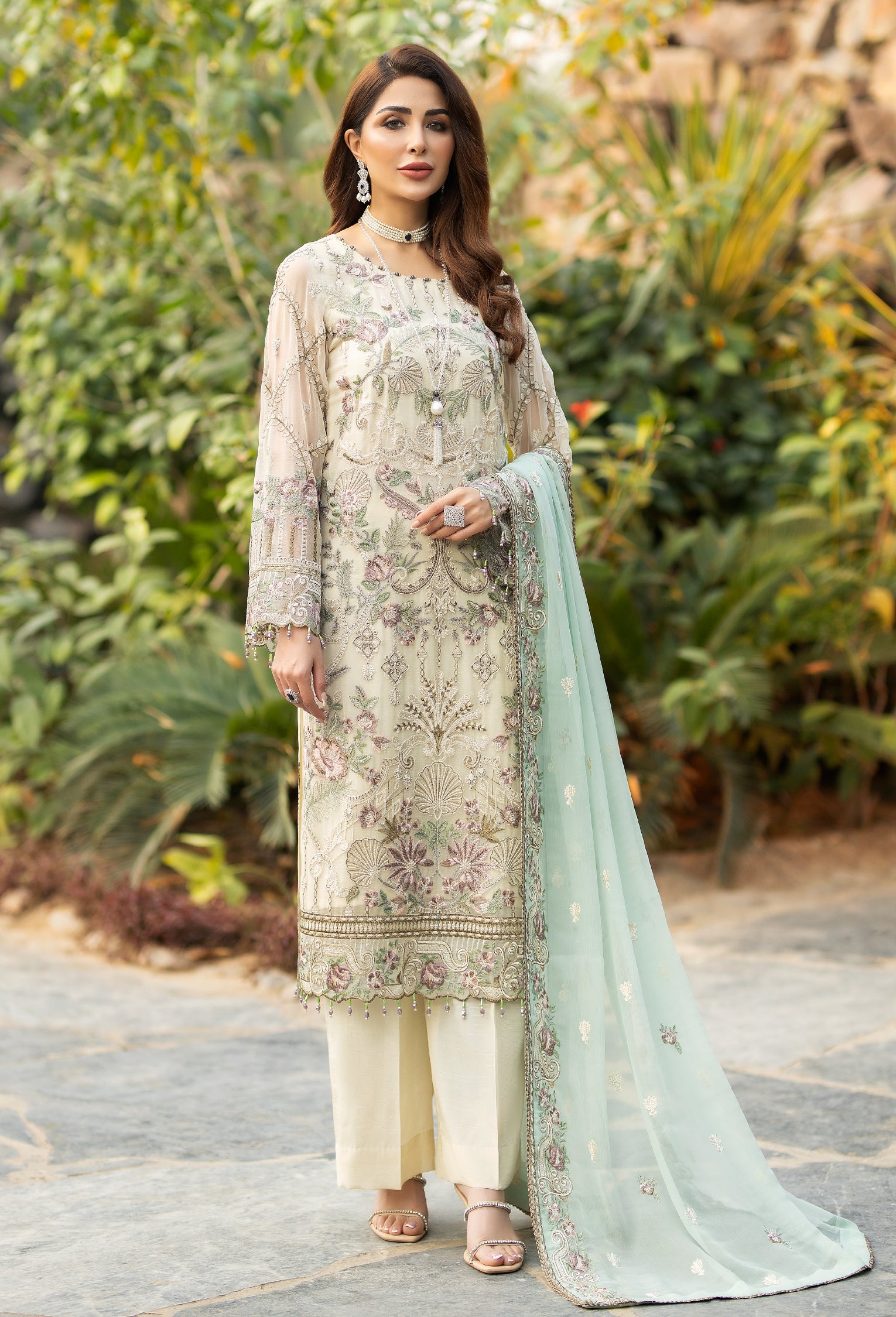 Adan's Libas Wisteria Embroidered Chiffon Collection – Desert Sand ...