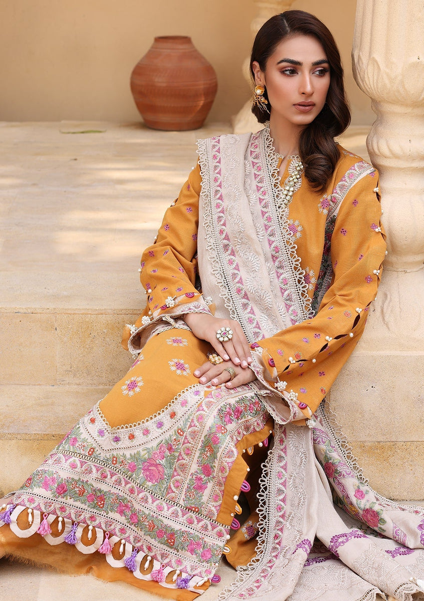 Elaf Luxury Winter Collection Mustard Slub Khaddar Pakistani Suit – ELW ...