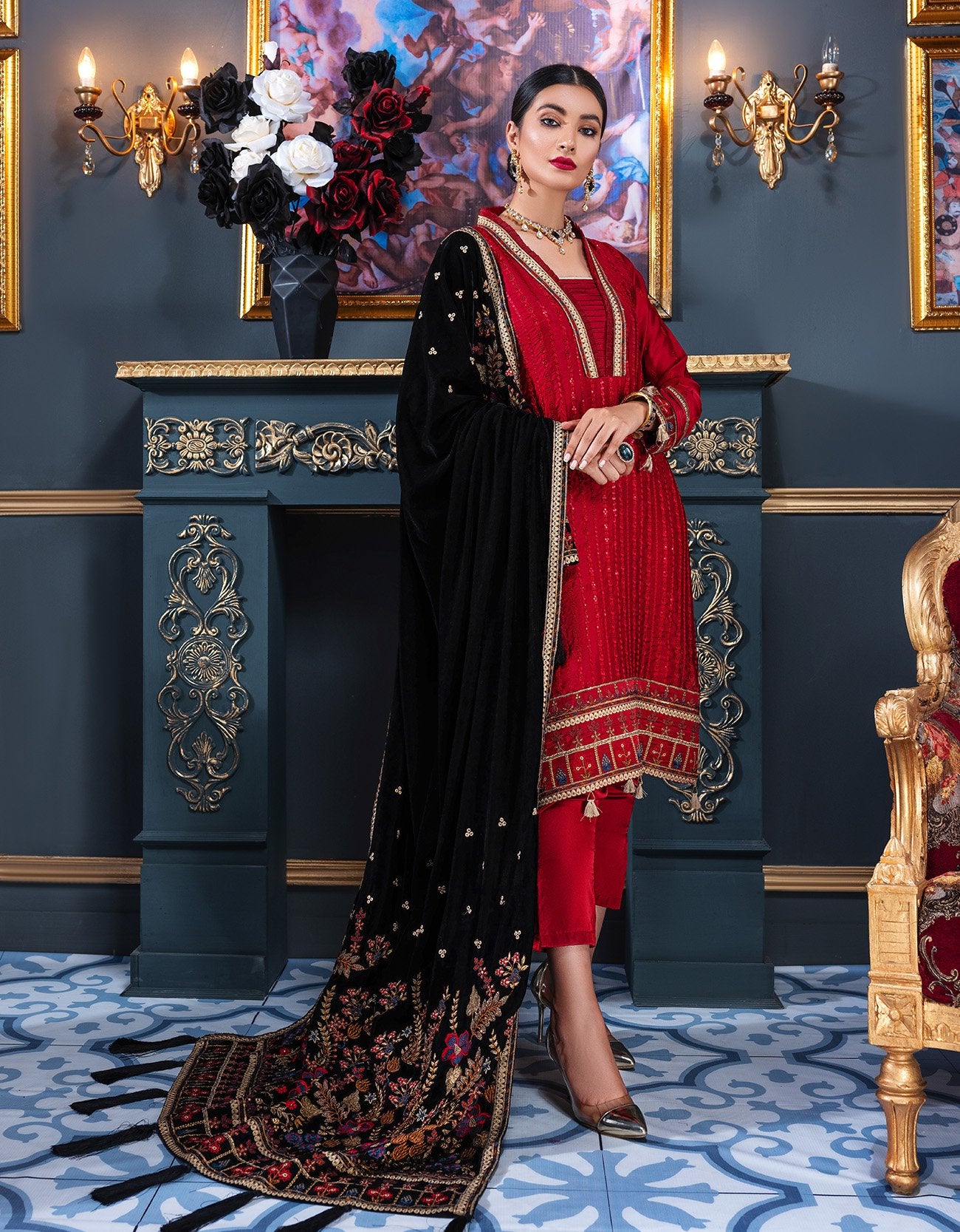 Emaan Adeel Makhmal Luxury Velvet Collection – Red romance (MKH01 ...