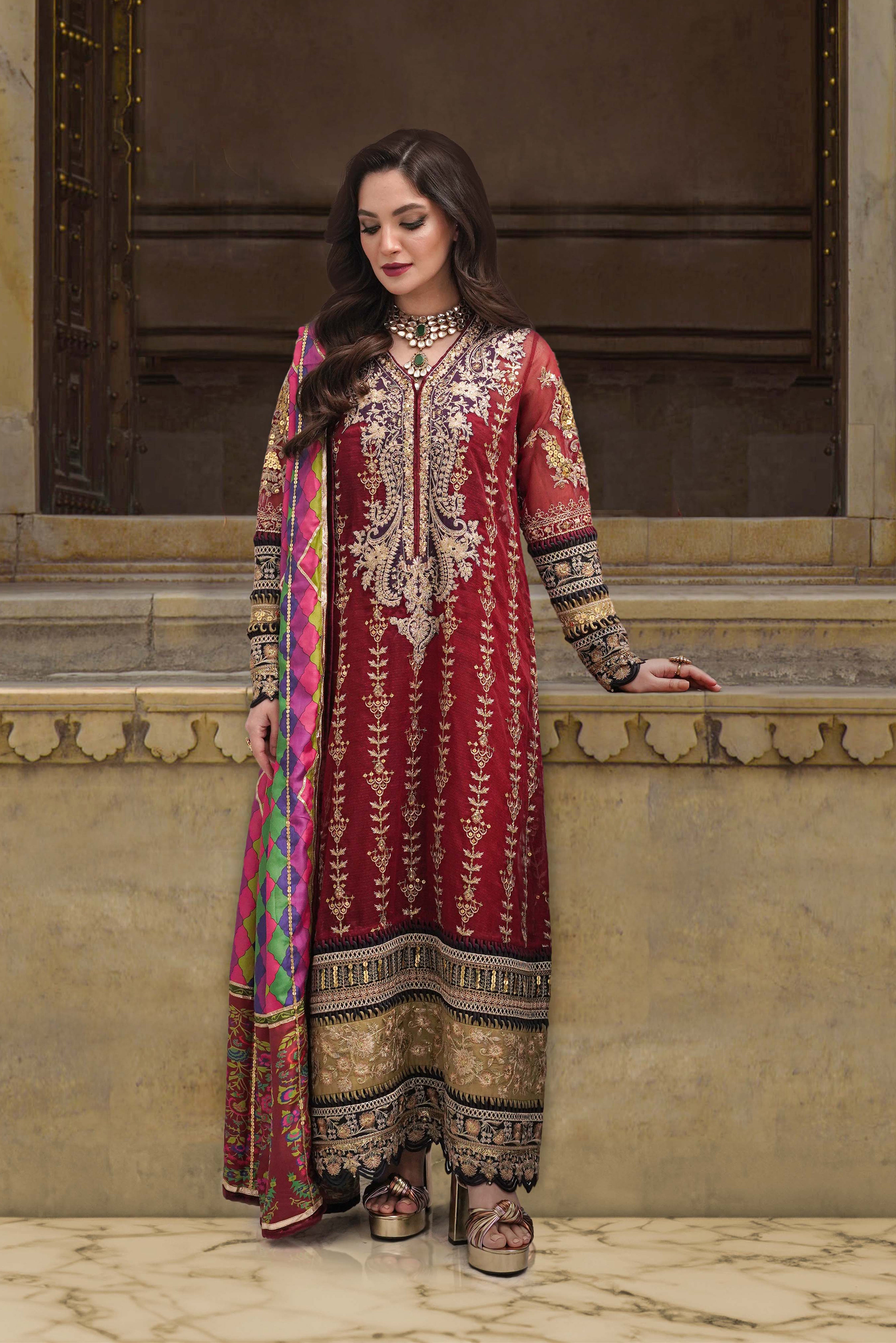 Sable Vogue Maroon Net Pakistani Suit FC-04-23 | Luxury Festive ...