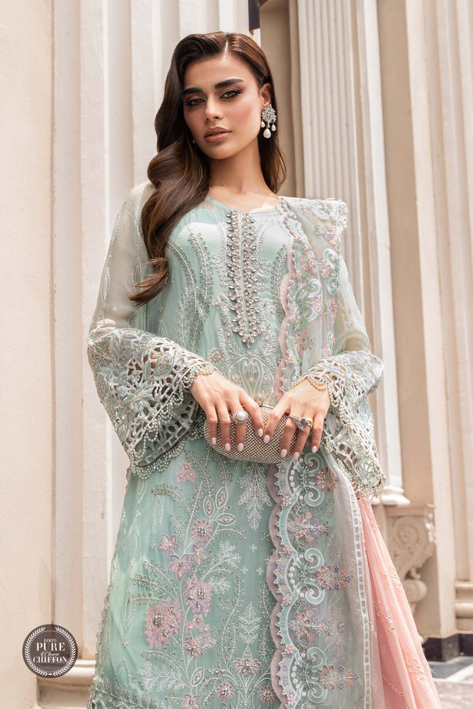 MARIA.B Luxury Chiffon Wedding Formals – MPC-23-104 Mint Green – YourLibaas
