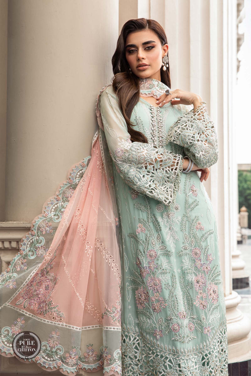 MARIA.B Luxury Chiffon Wedding Formals – MPC-23-104 Mint Green – YourLibaas