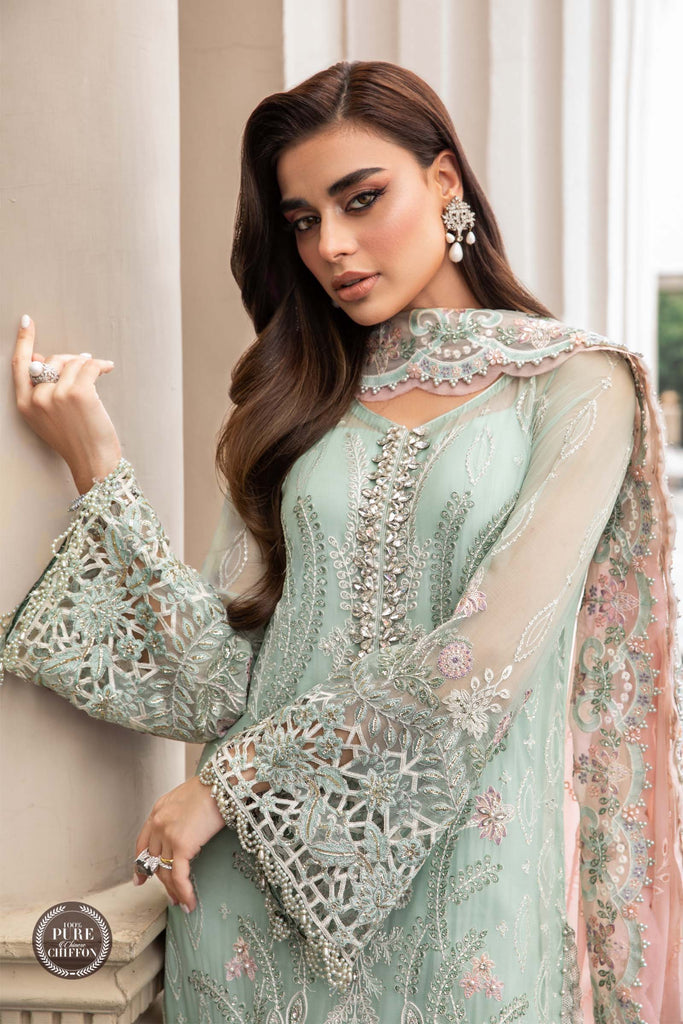 MARIA.B Luxury Chiffon Wedding Formals – MPC-23-104 Mint Green – YourLibaas