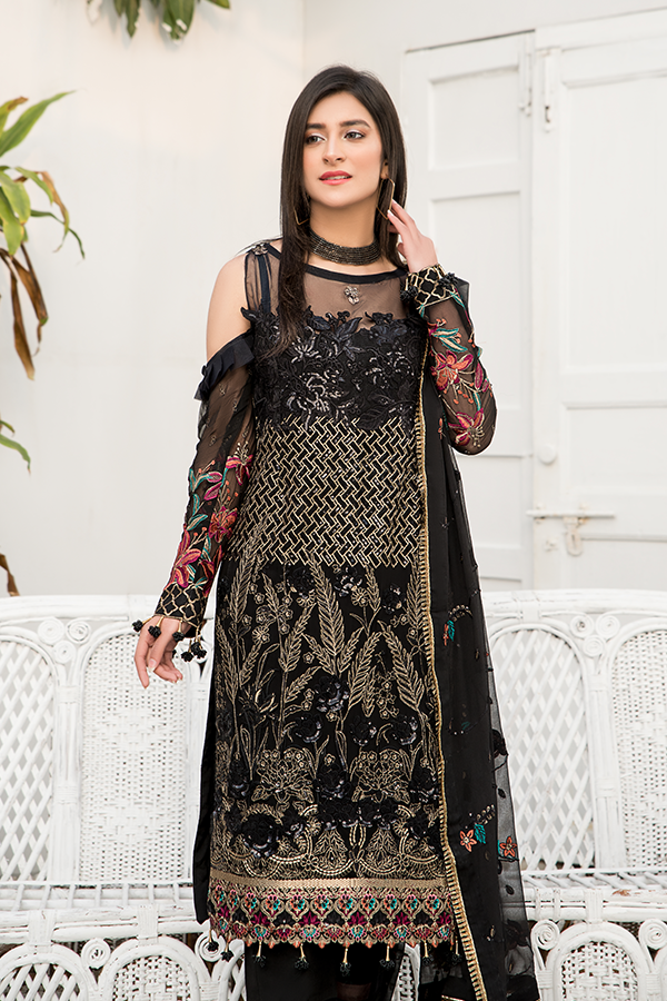 Maryam's Embroidered Luxury Chiffon Collection Vol-24 – D-28 Smoky Bla ...