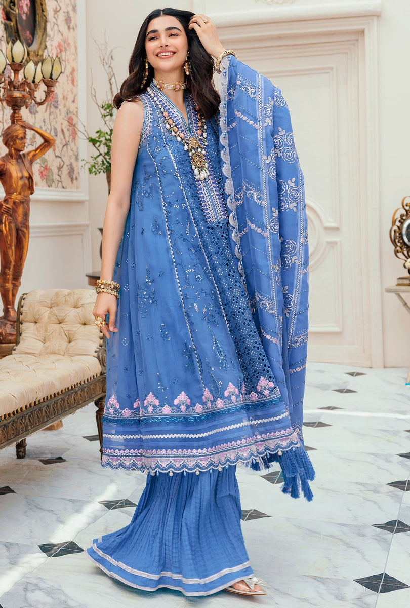 Noor by Saadia Asad · Chiffon Laserkari Collection – D7-AZUL – YourLibaas