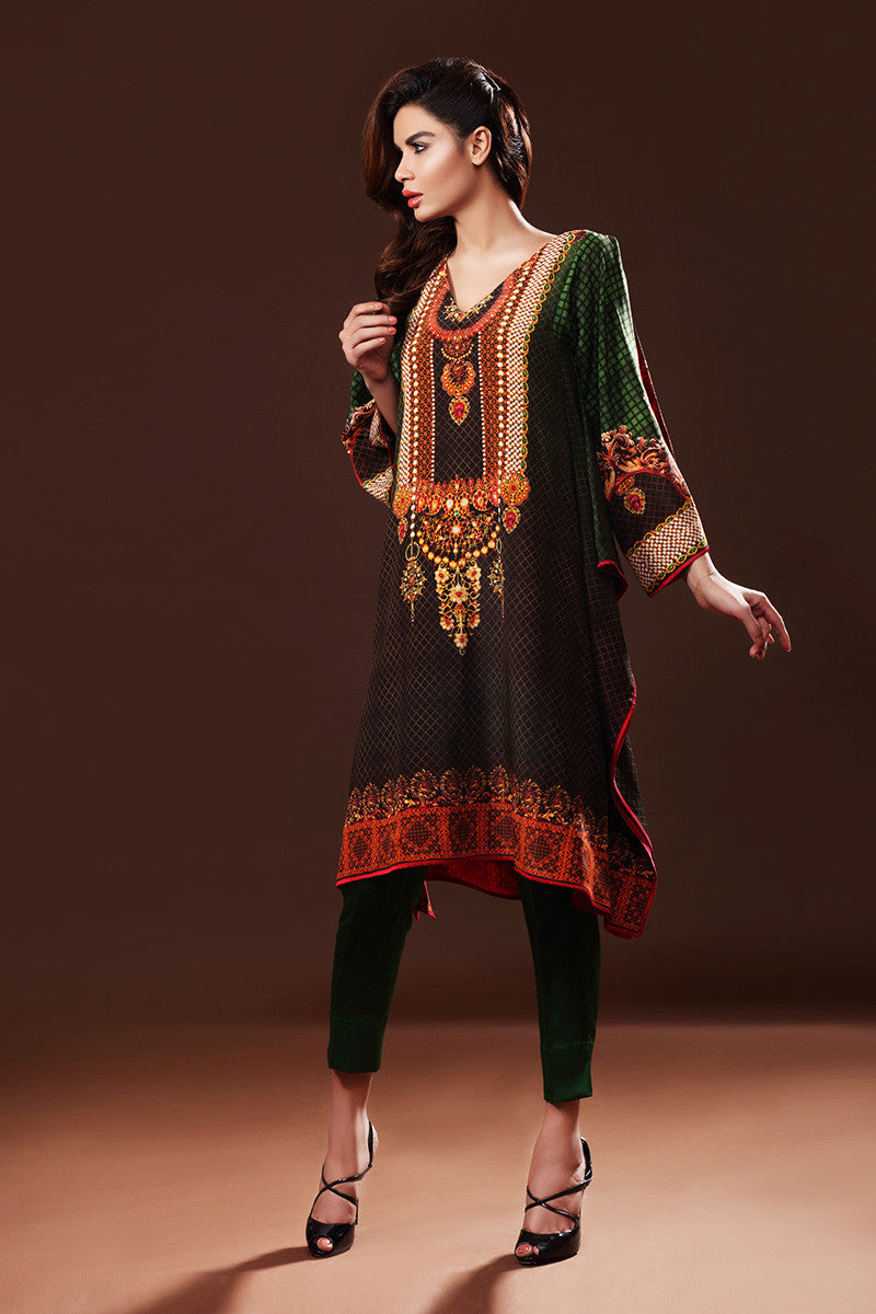 Gul Ahmed Black Pakistani Tunic Lamis Digital Silk SDGS-01 – YourLibaas