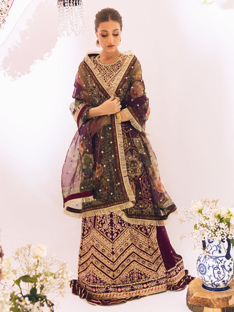 Roheenaz Sawariya Maroon Chiffon Pakistani Suit | Luxury Kalidaar ...