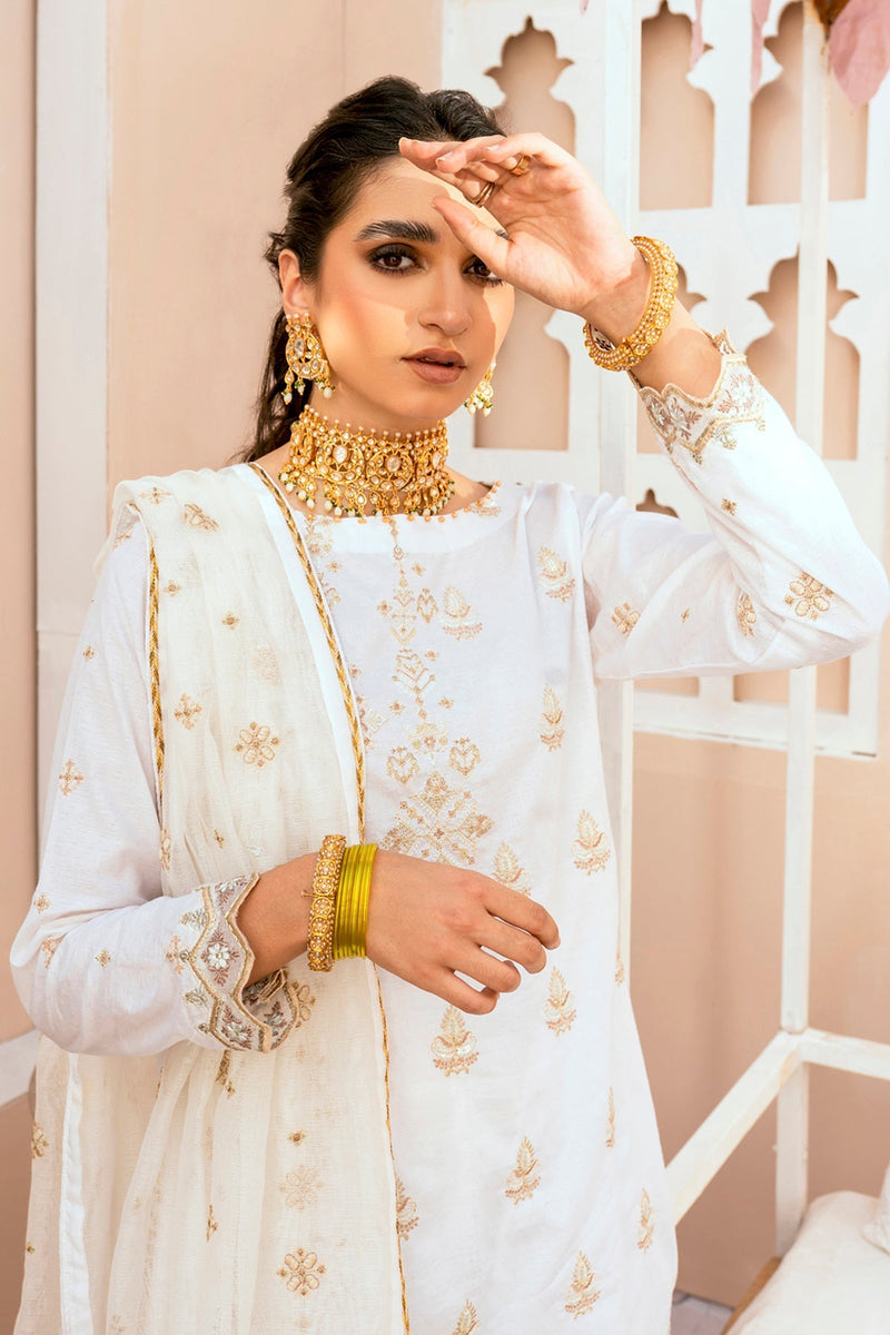 Shurooq Motiya: Elegant White Pakistani Lawn Suit for Festive Occasions ...