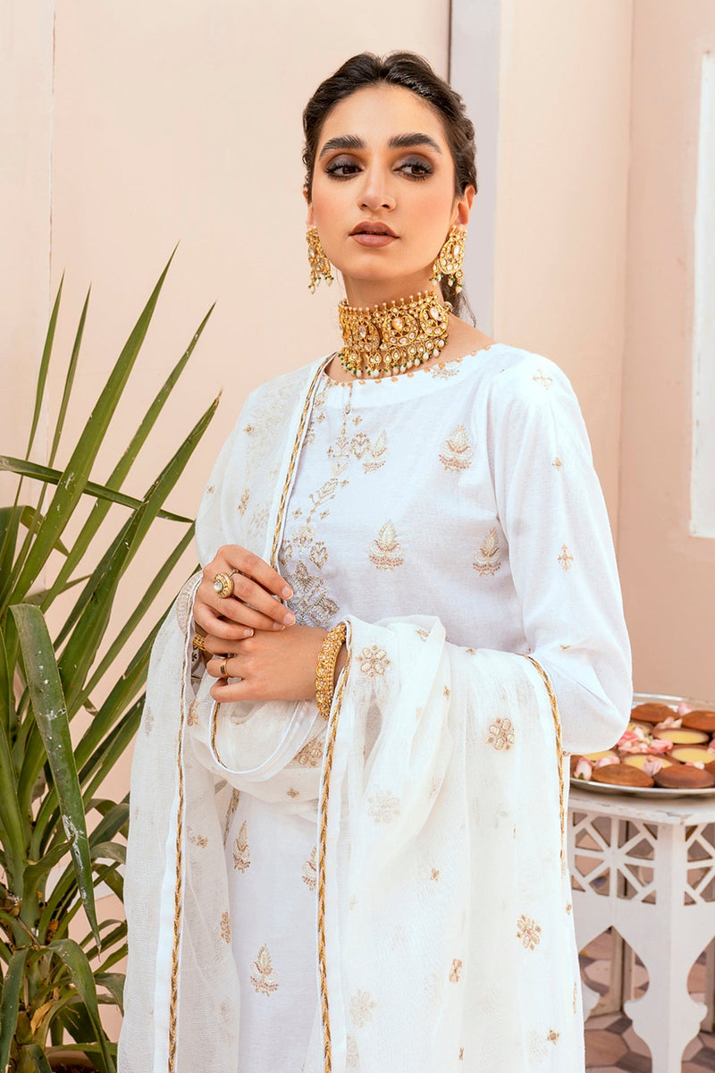 Shurooq Motiya: Elegant White Pakistani Lawn Suit for Festive Occasions ...