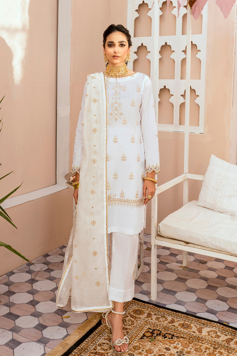 Shurooq Motiya: Elegant White Pakistani Lawn Suit for Festive Occasions ...