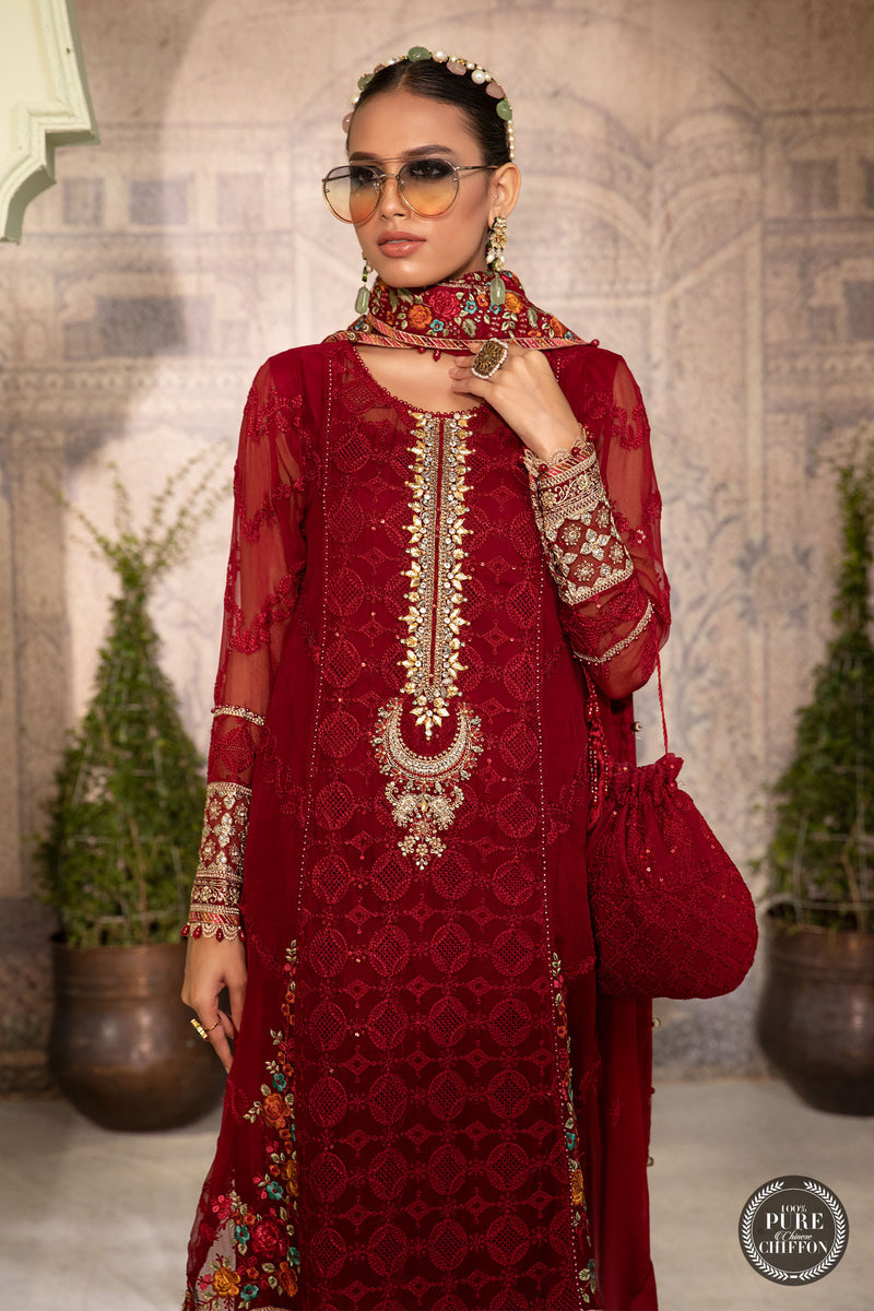 MARIA.B Luxury Chiffon Collection – MPC-22-201-Ruby Red – YourLibaas