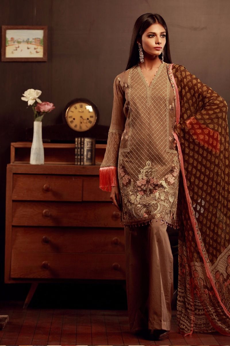 Khaadi Luxury Collection 2017 – Khaki P17505 – Pakistani Suits – YourLibaas