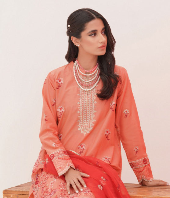 Peach Embroidered Pakistani Lawn Suit | Zellbury Luxury Collection ...